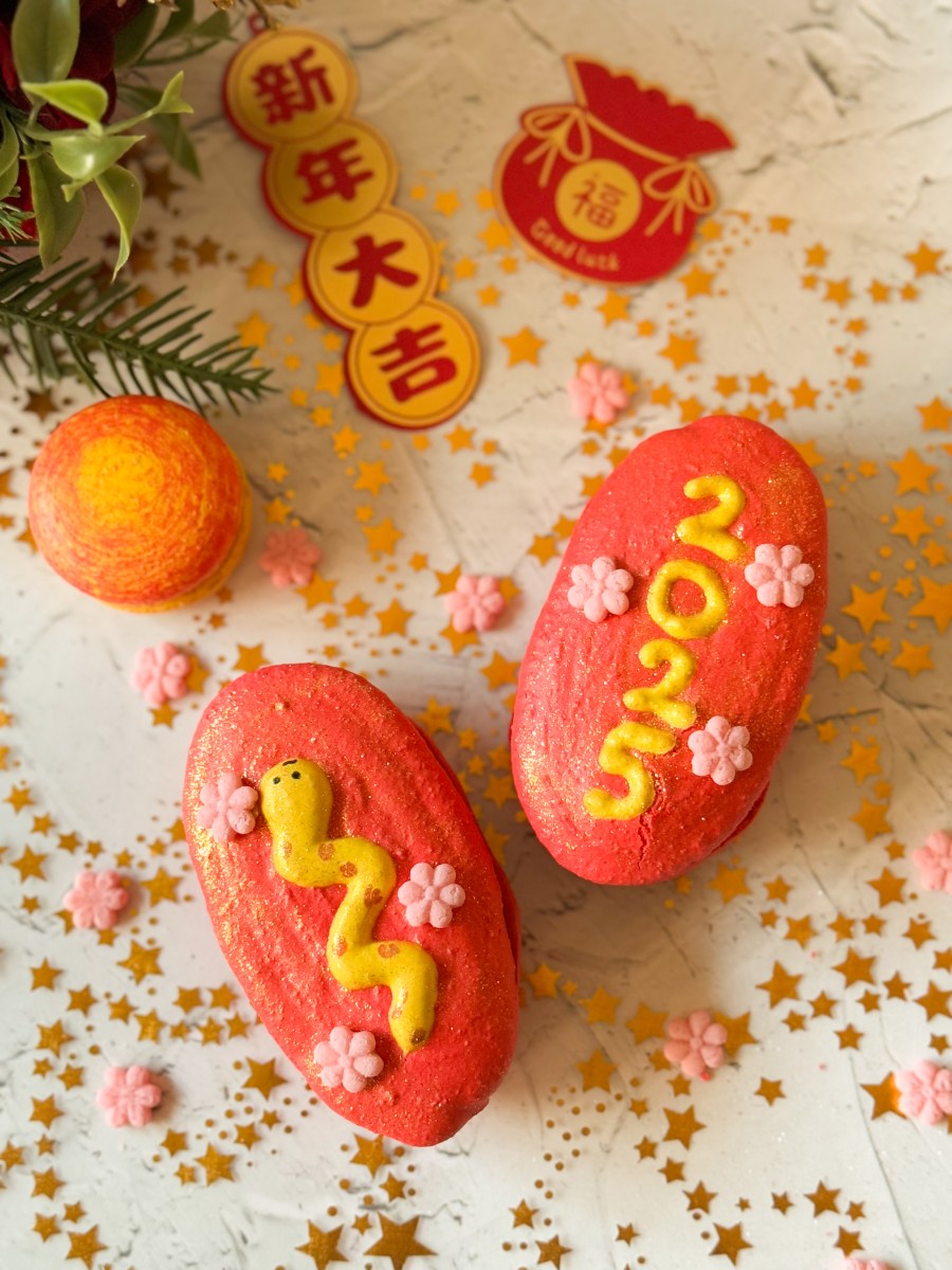 Lunar New Year Macarons with Red Bean Buttercream & Black Sesame ...